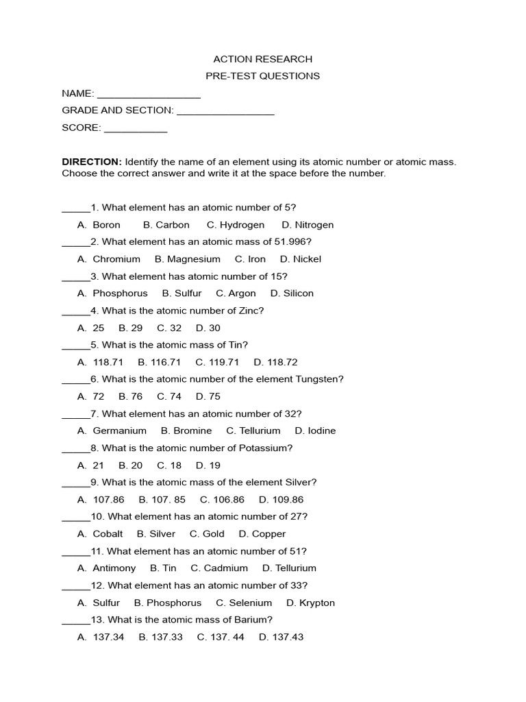 Action Research Questions | PDF | Chemical Elements | Metallic Elements