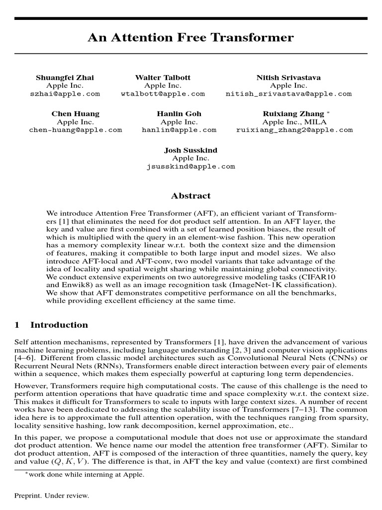 An Attention Free Transformer - Cropped | PDF | Artificial Neural Network | Applied Mathematics