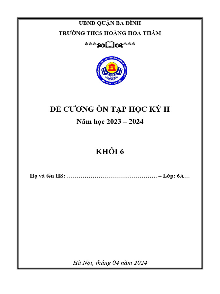 De Cuong Hoc Ky 2 Toan 6 Nam 2023 2024 Truong Thcs Hoang Hoa Tham Ha Noi | PDF