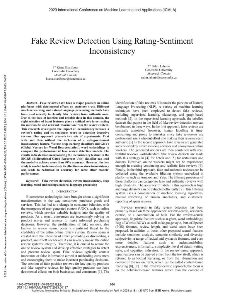 Fake Review Detection Using Rating-Sentiment Inconsistency | PDF | Artificial Intelligence ...