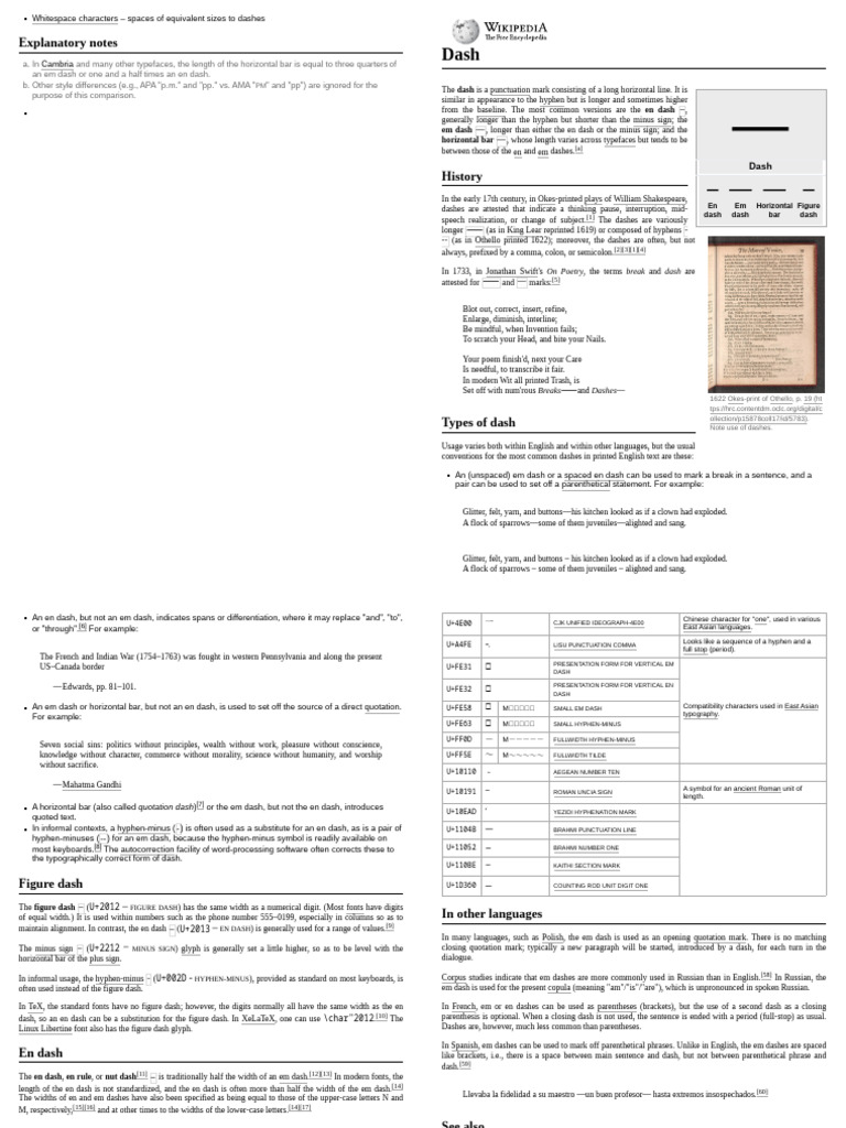 Dash - Wikipedia - Booklet | PDF | Publishing | Orthography