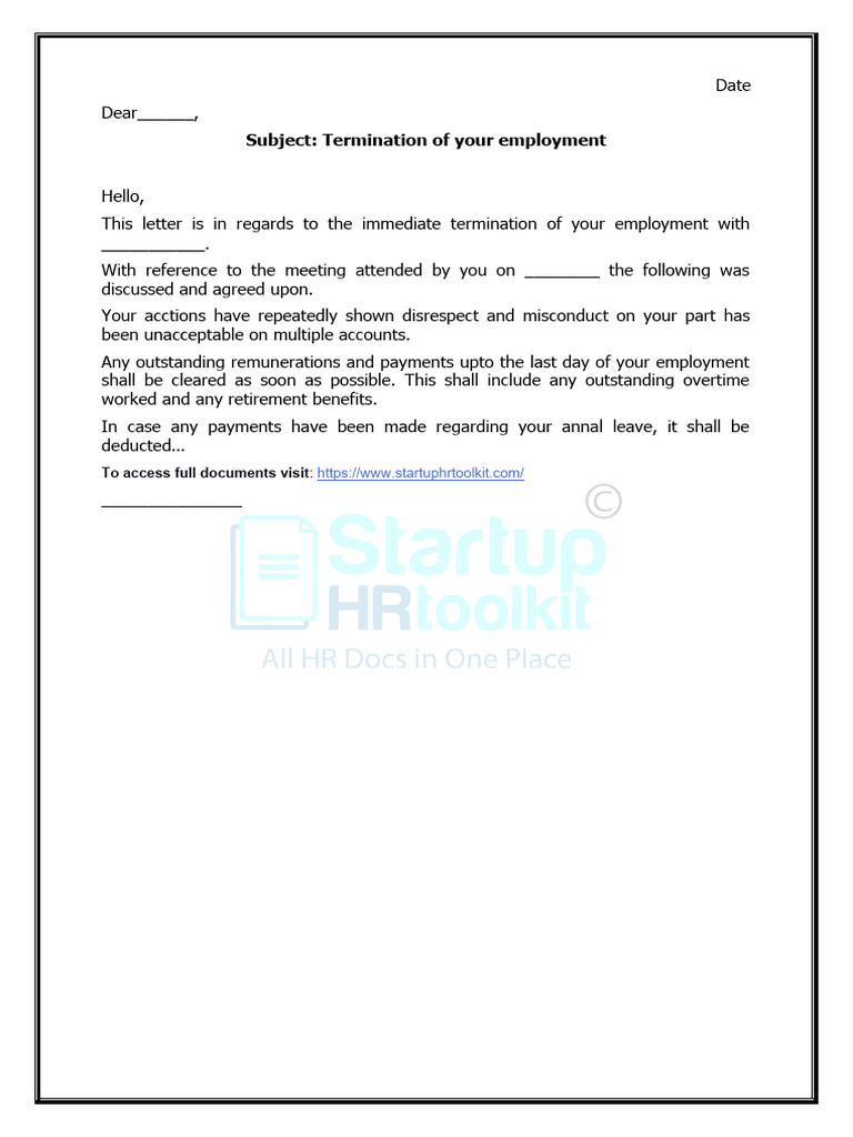 Termination of Employment Letter Serious Misconduct | PDF