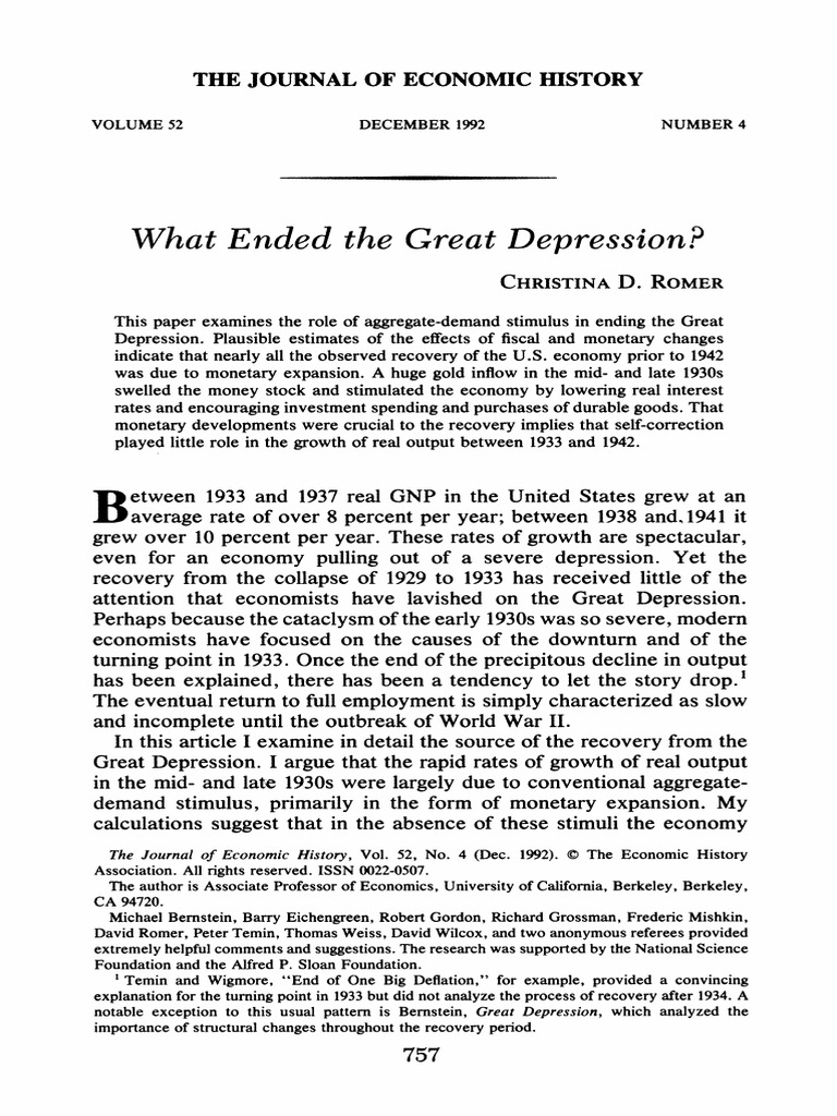 Role of Monetary Expansion in Recovery | PDF | Recession | Great Depression