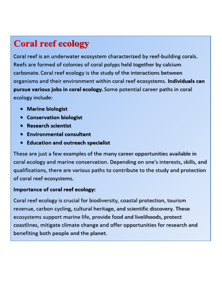 Coral Reef Ecology and Career Paths | PDF | Social Science | Wellness