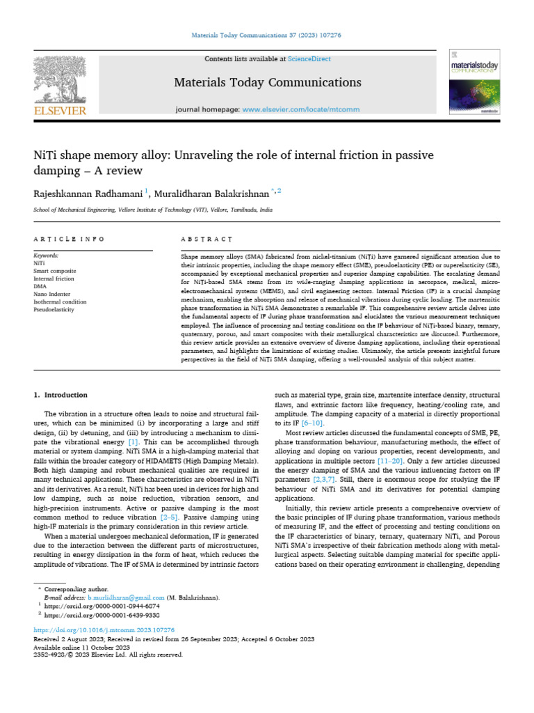 NiTi Shape Memory Alloy Unraveling The Role of Internal Friction in Passive Damping-A Review ...