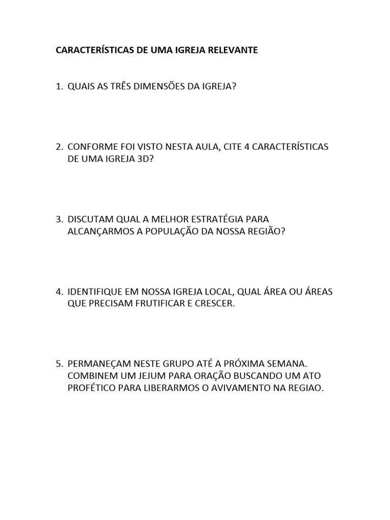 Características de Uma Igreja Relevante Aula3 | PDF | Religião e Espiritualidade
