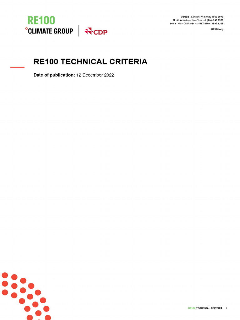 Dec 12 - RE100 Technical Criteria + Appendices | PDF | Procurement | Renewable Energy
