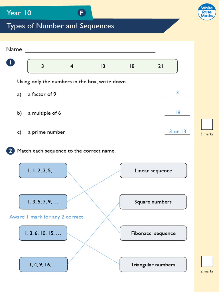 Year 10 Types of Number and Sequences Foundation Answers | PDF ...