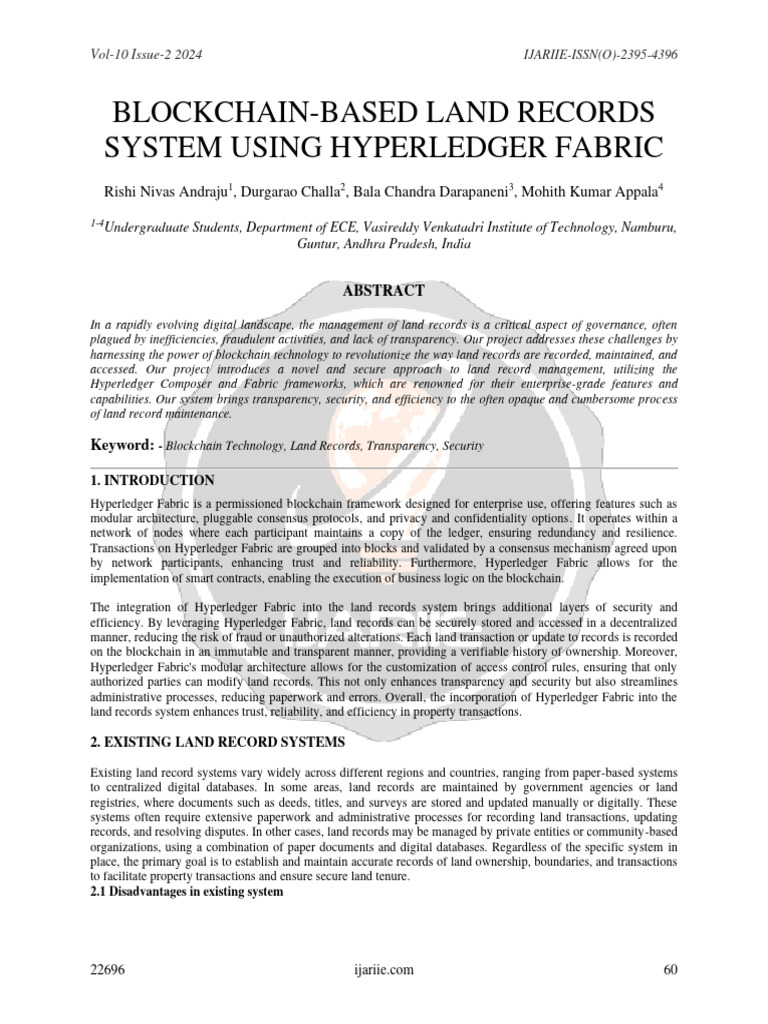Blockchain Based Land Records System Using Hyperledger Fabric Ijariie22696 | PDF | Computing ...