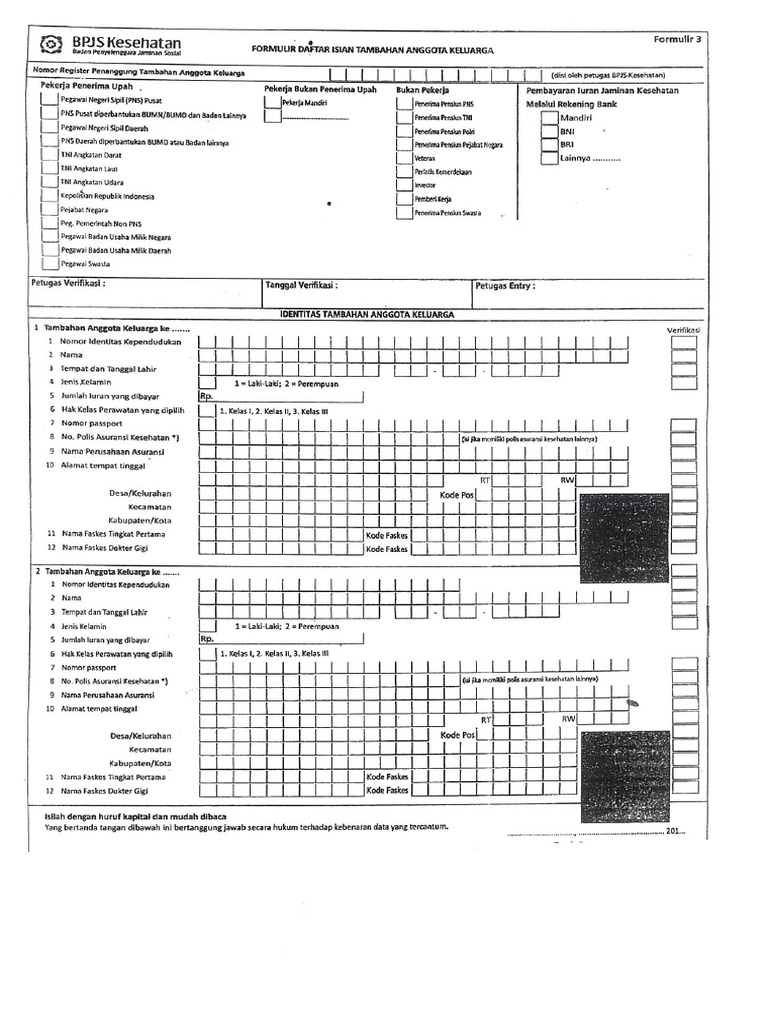 BPJS Kes-Form Isian TBHN Angg. Keluarga | PDF