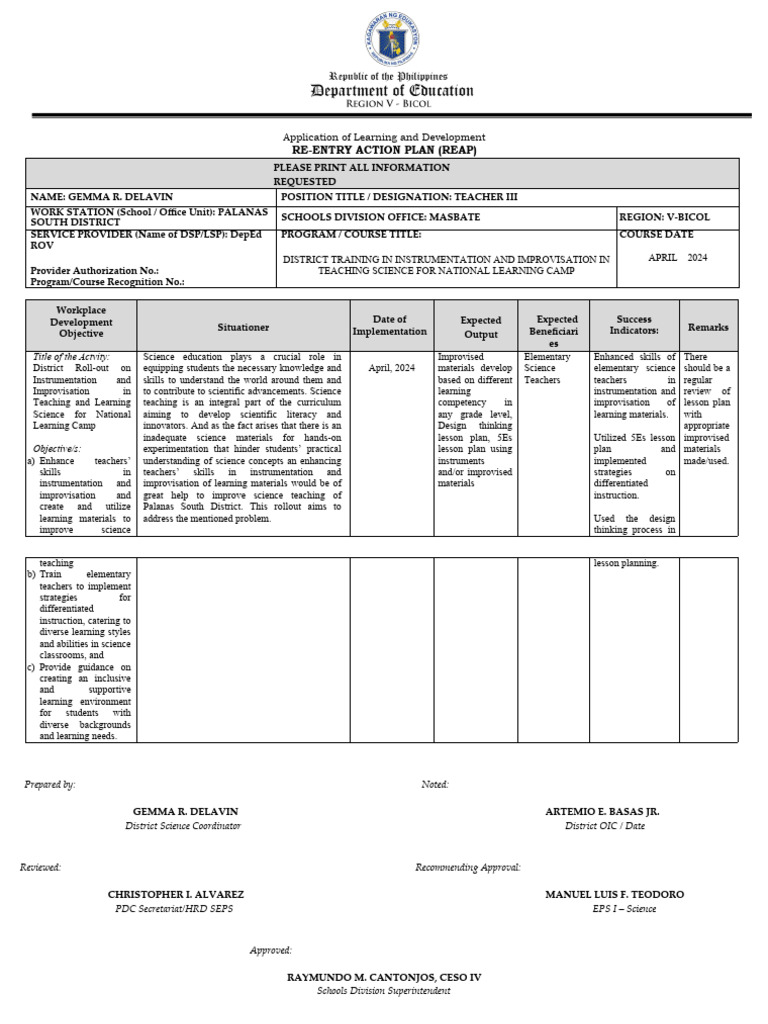 Action Plan Learning and Development PALANAS SOUTH | PDF | Teachers ...
