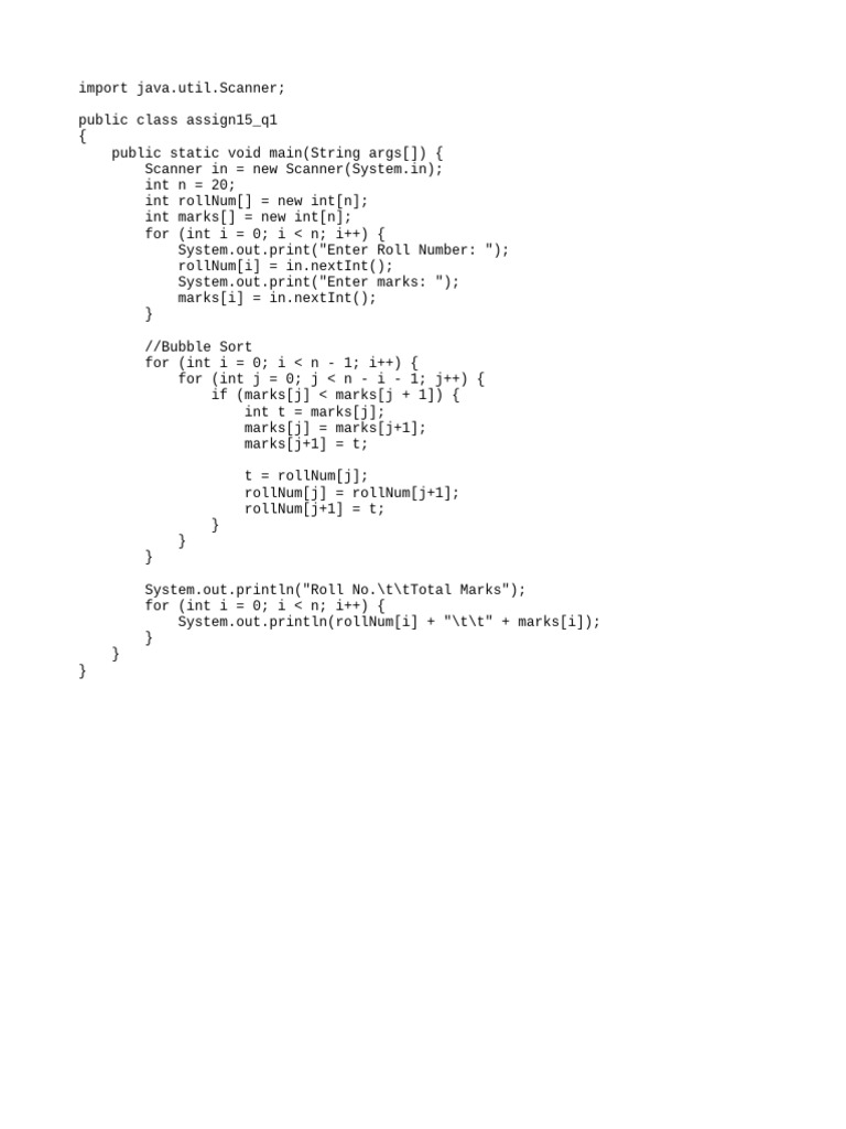 Java Program for Sorting Student Marks | PDF | Teaching Methods & Materials