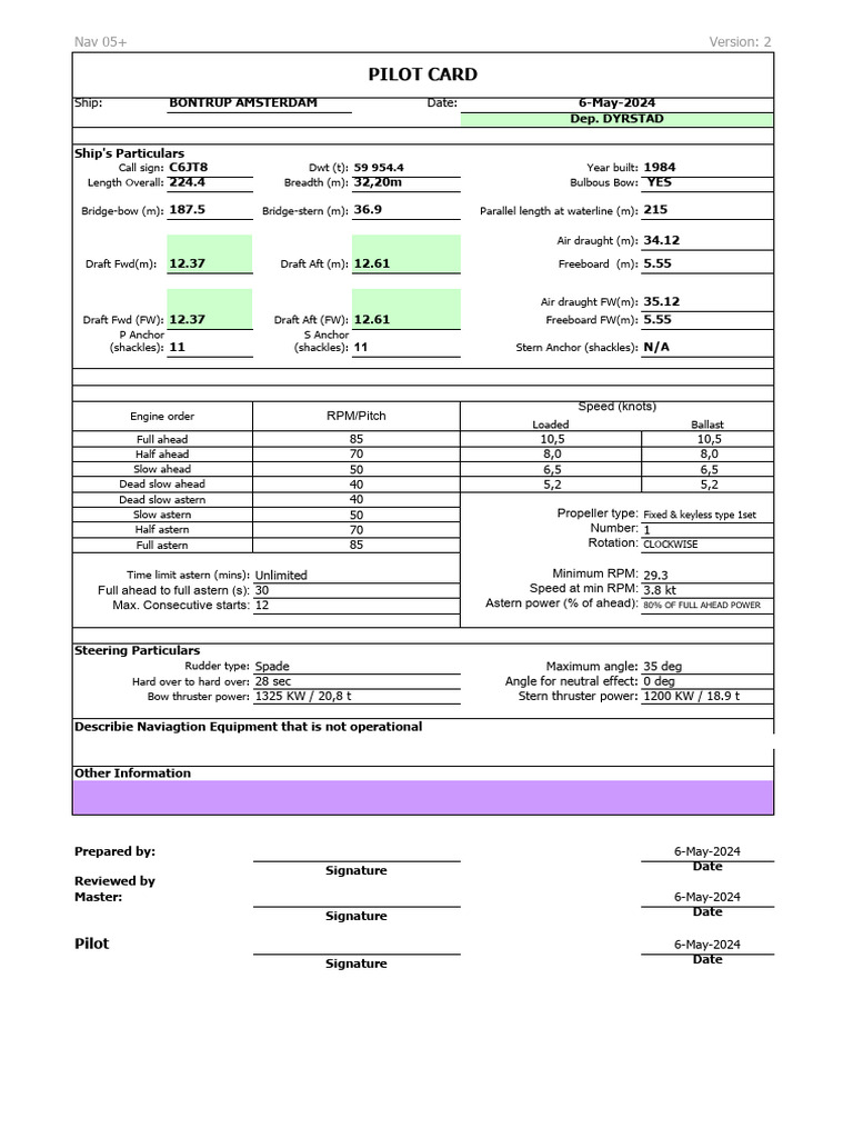 Nav 05+ Pilot Card Bontrup Amsterdam, Gdy | PDF | Ships | Watercraft