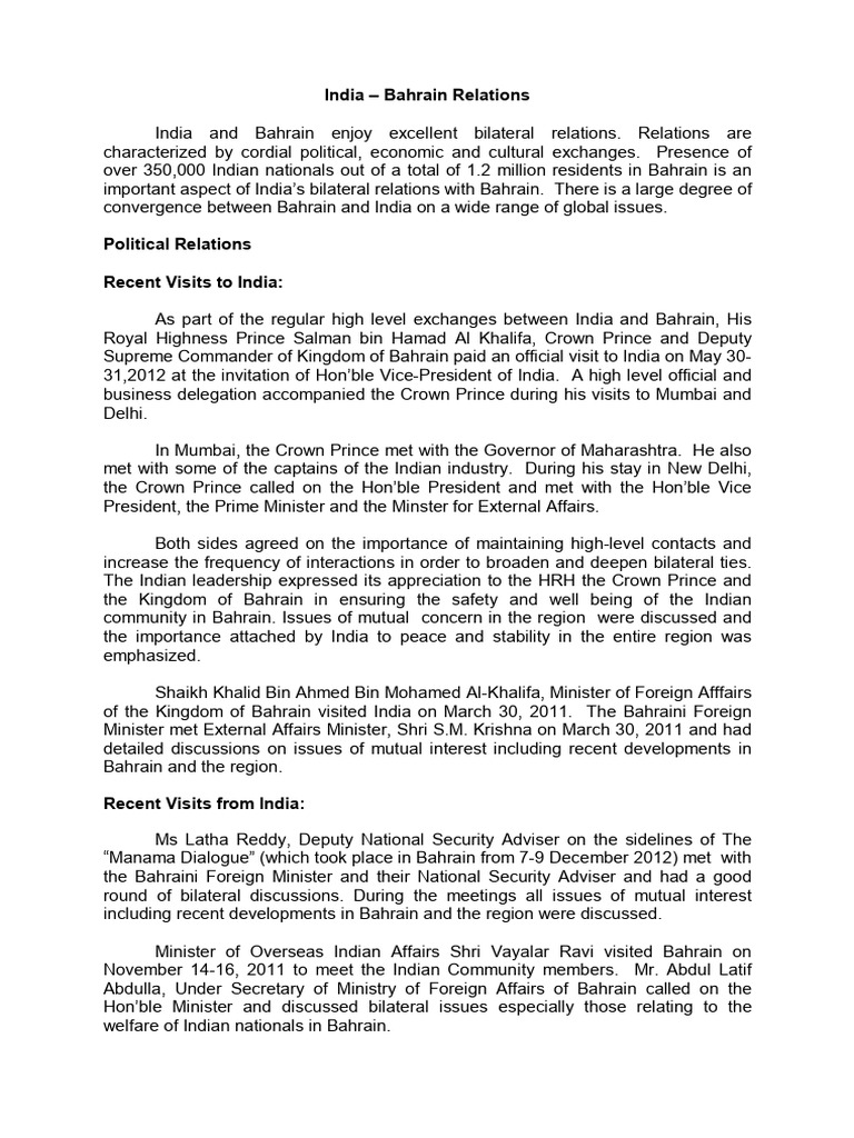 Bahrain_Bilateral_brief | PDF | Bahrain | International Relations