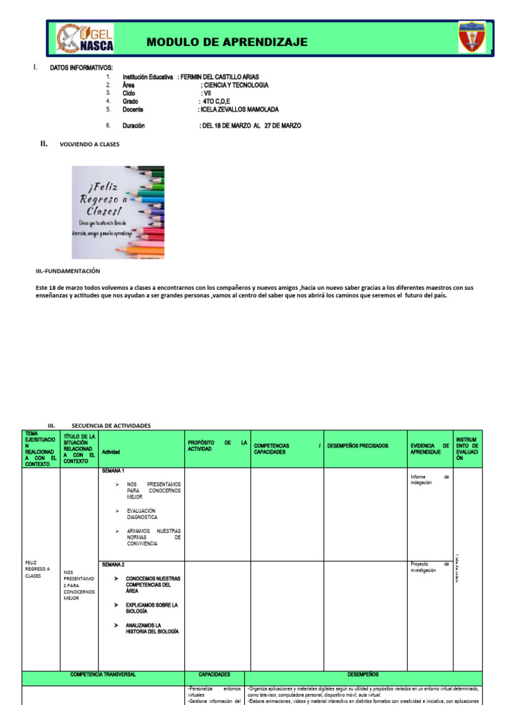 modulo de aprendizaje 2024--4to | PDF | Aprendizaje | Evaluación