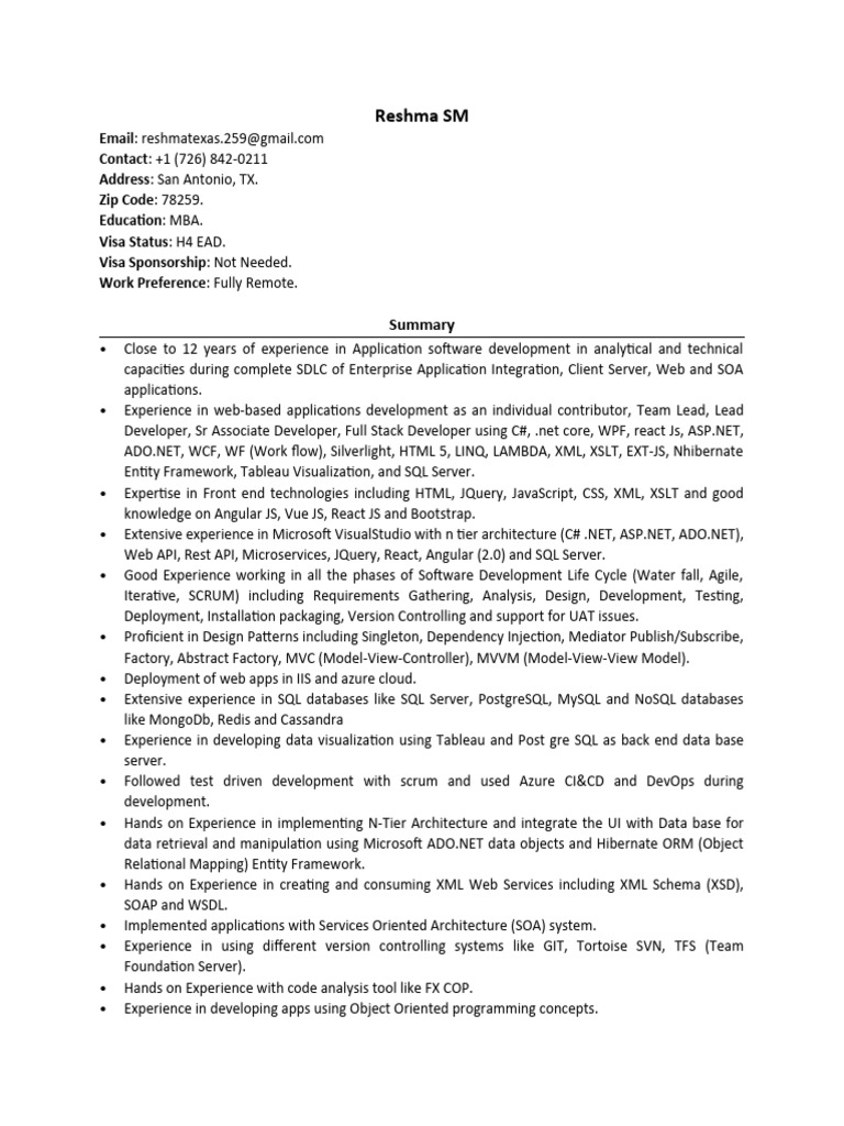 Full Stack .NET Developer Resume | PDF | J Query | World Wide Web