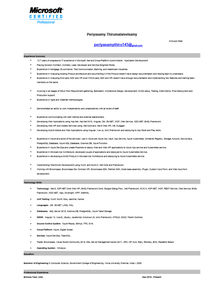 Dice Resume CV Periyasamy Thirumalaivelsamy | PDF | Microsoft Azure ...