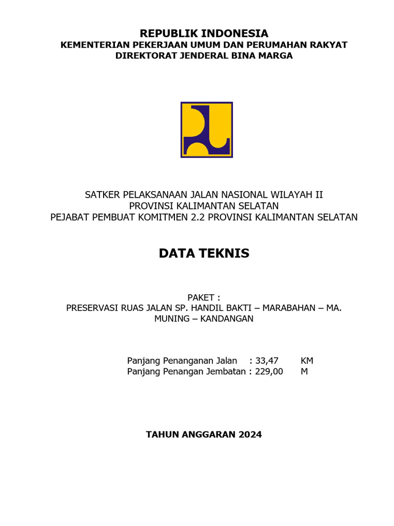Data Teknis Sp. Handil Bakti Marabahan Ma. Muning Kandangan | PDF
