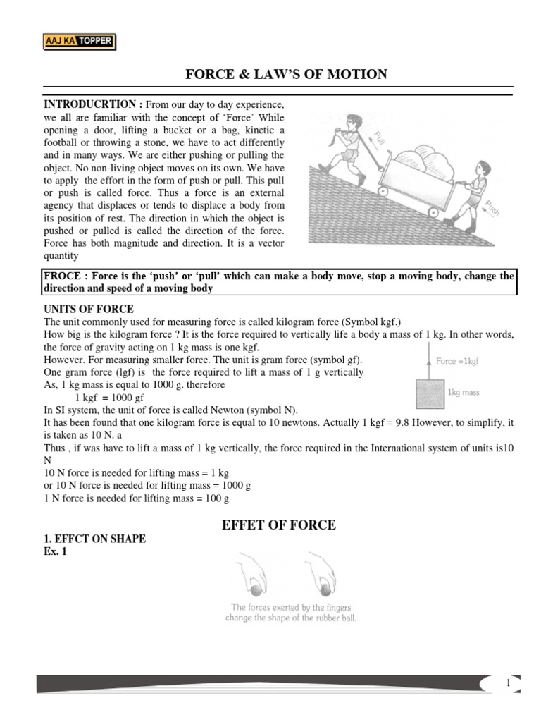 FORCE & LAW'S OF MOTION | PDF | Force | Inertia