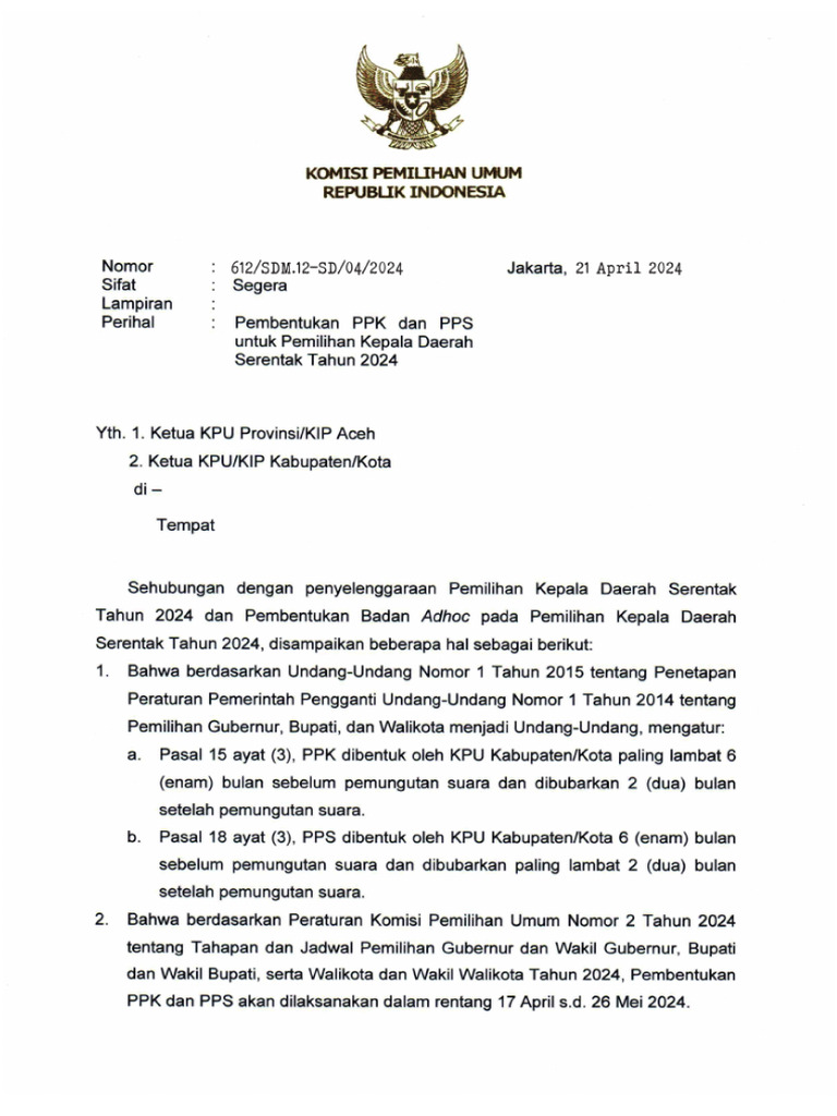 612 Pembentukan PPK Dan PPS Untuk Pilkada | PDF