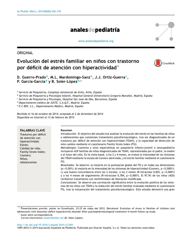 Evolución Del Estrés Familiar en Ni Nos Con Trastorno Por Déficit de ...