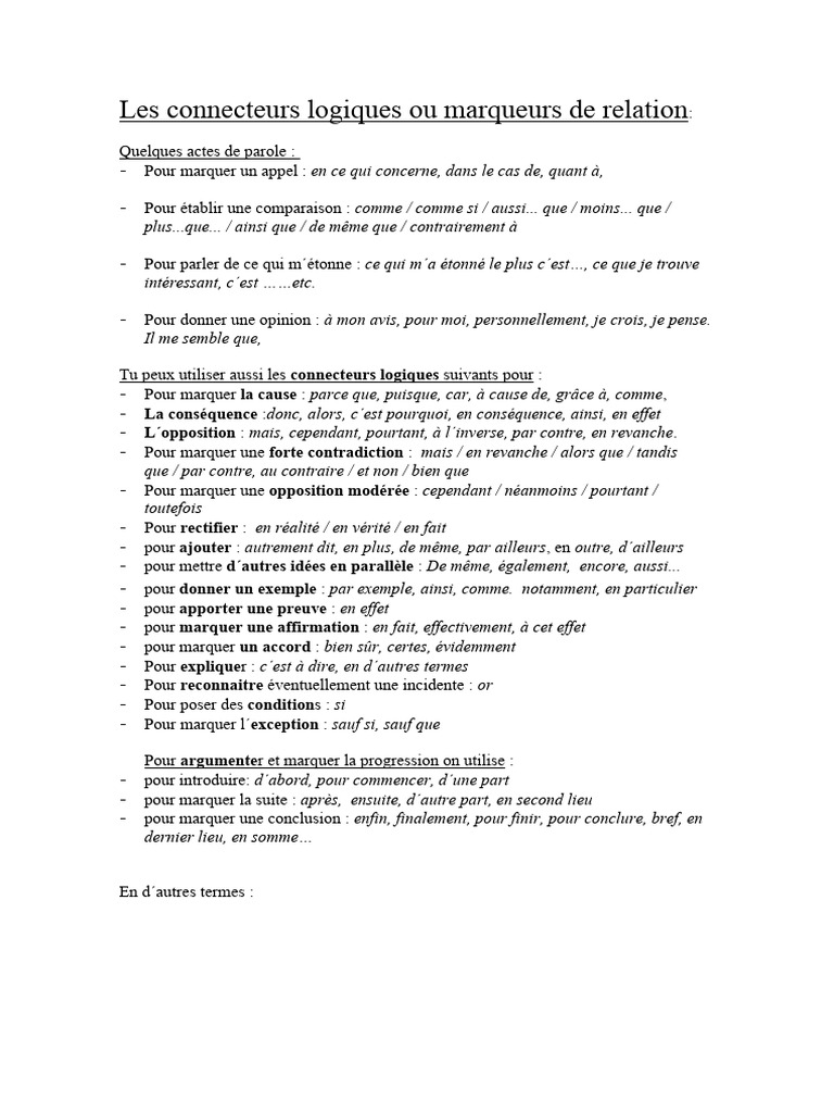 Marqueurs de relation et connecteurs logiques | PDF | Vérité