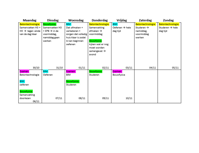 Examenplanning | PDF