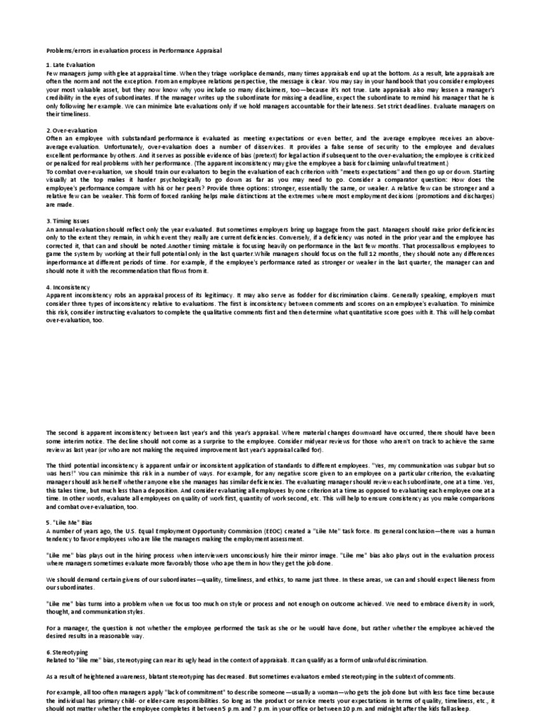 Problems in Appraisal | PDF | Performance Appraisal | Evaluation
