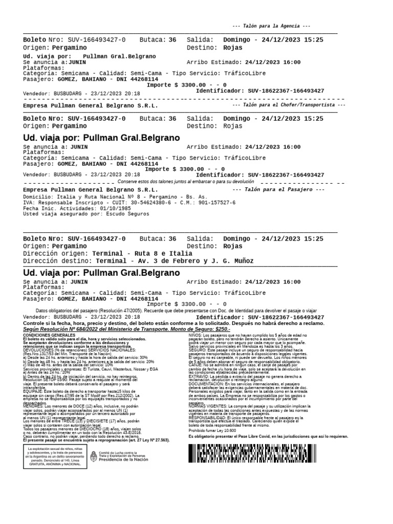 Bahiano Gomez 14722926 22625622 | PDF | Pasajero | Documento de identidad