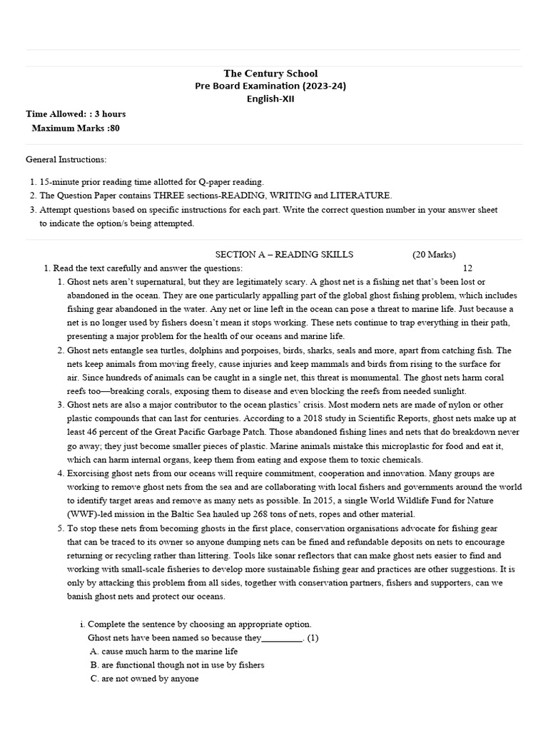 Pre Board Exam.-2023-24 Xii | PDF | Insurance | Risk