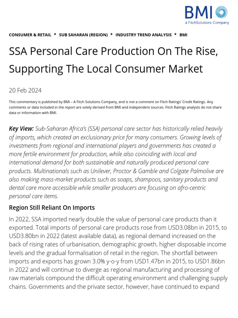 SSA Personal Care Production On The Rise, Supporting The Local Consumer Market | PDF | Africa ...