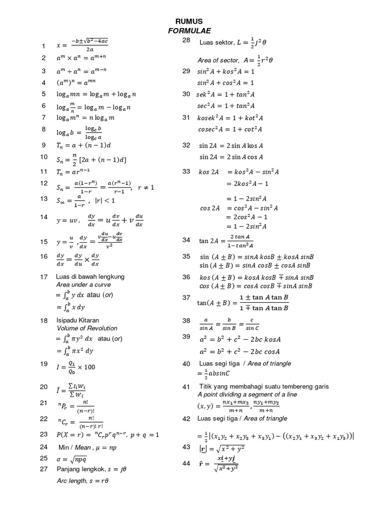 Mathematical Formulae and Tables | PDF