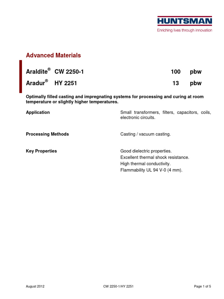 Araldite FT CW 2250-1 Aradur HY 2251 EN | PDF | Epoxy | Physical Chemistry