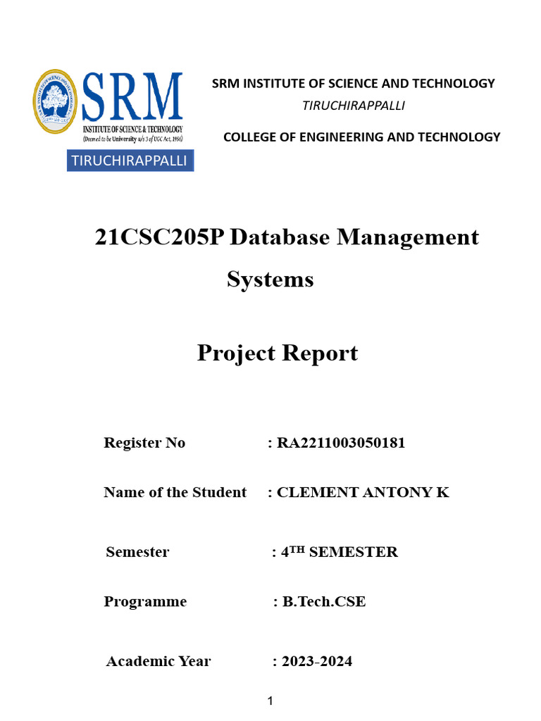 DBMS REPORT 181 | PDF | Database Transaction | Engineering