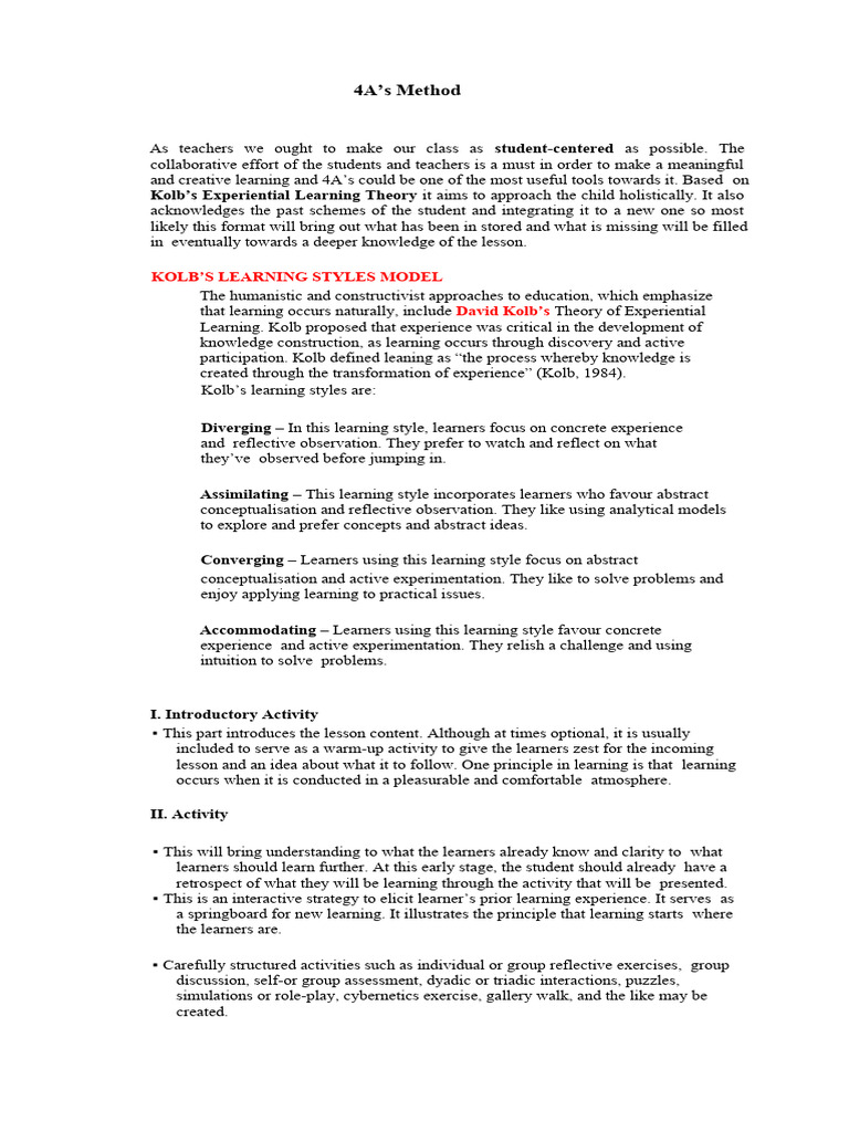 4A`S METHOD | PDF | Learning Styles | Learning