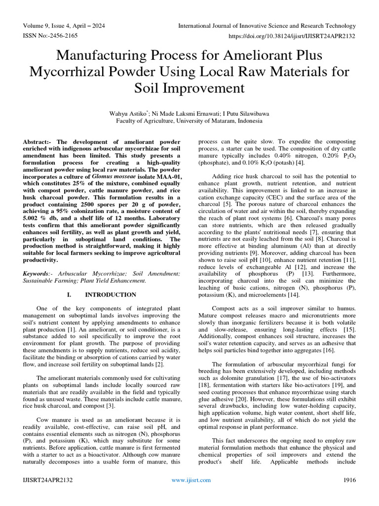 Manufacturing Process For Ameliorant Plus Mycorrhizal Powder Using Local Raw Materials For Soil ...