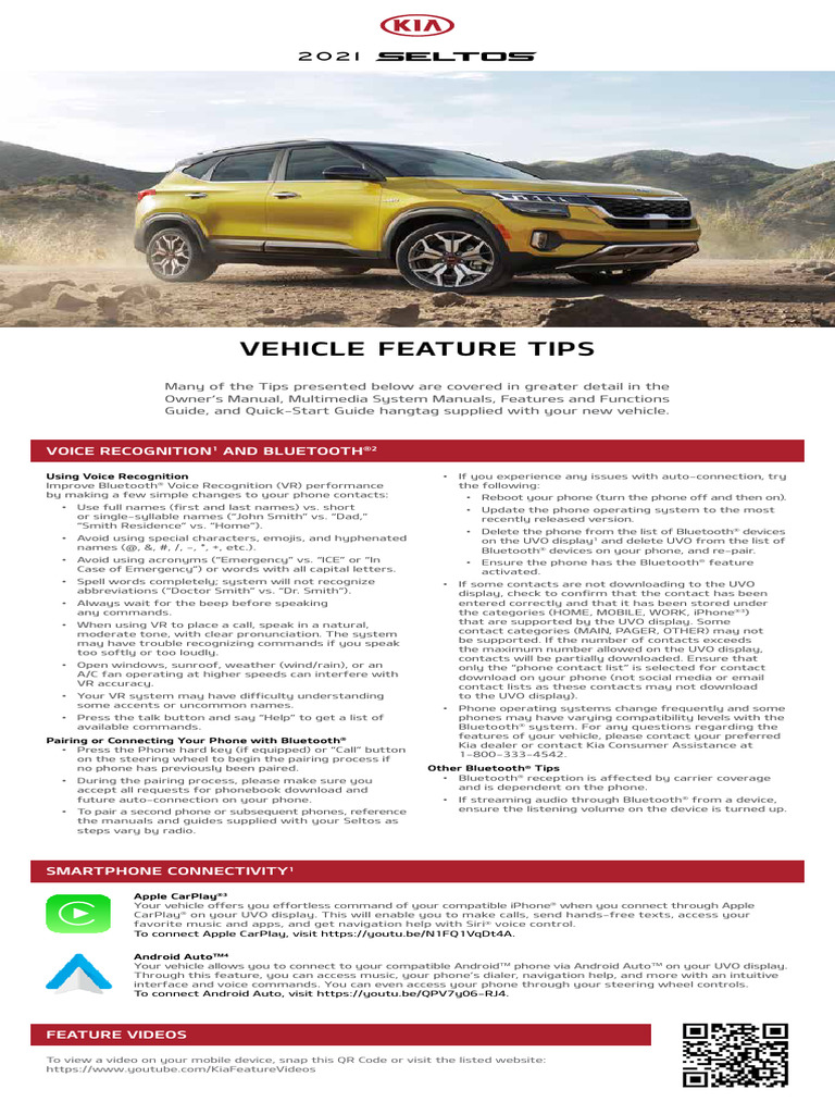 2021 Kia Seltos Vehicle Feature Tips | PDF | Land Vehicles | Automotive ...