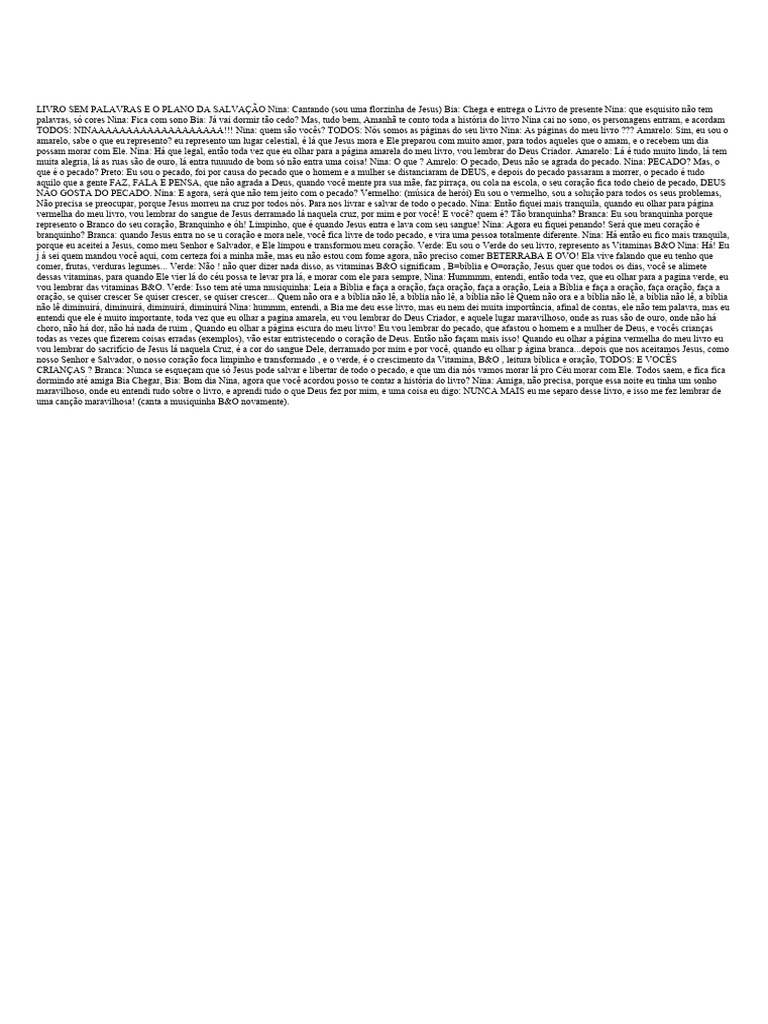 Livro Sem Palavras E O Plano Da SalvaÇÃo Nina Pdf Pecado Jesus