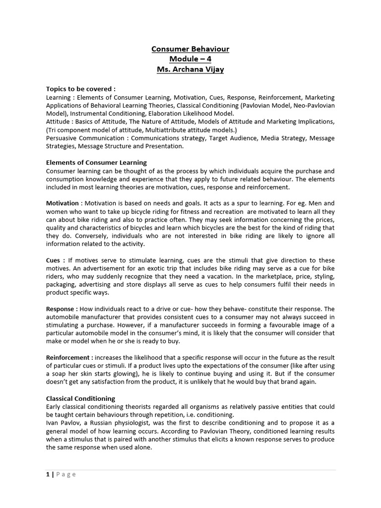 CB - Module 4 | PDF | Classical Conditioning | Attitude (Psychology)