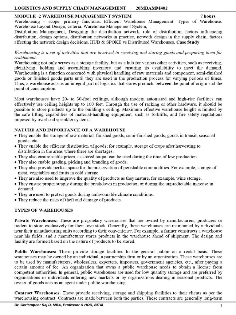 Module-2.-Warehouse-Management - Lecture Notes.-16857898290593 PDF | PDF