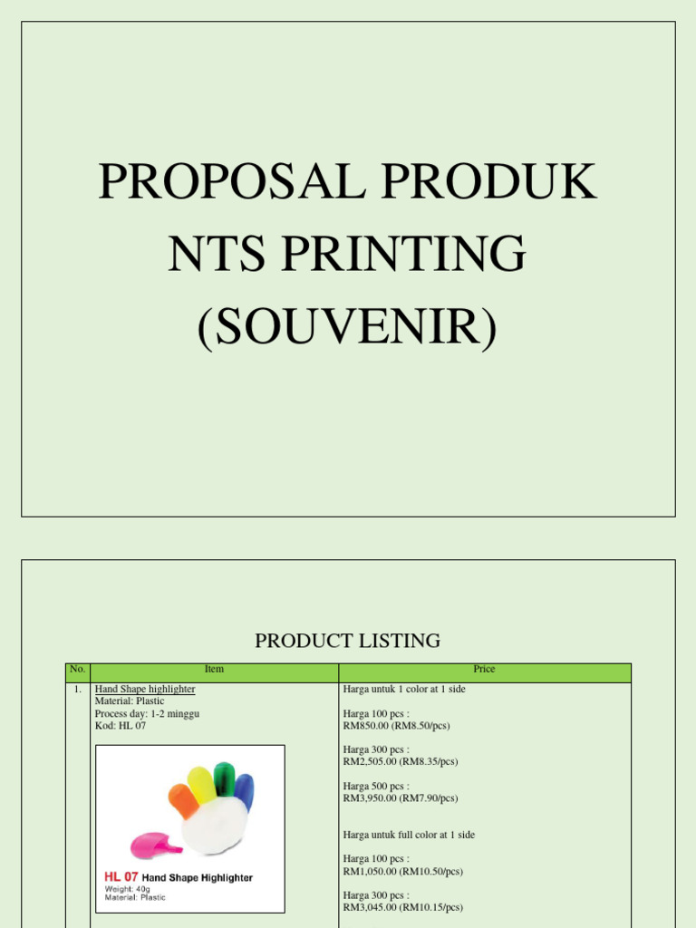 Proposal Produk NTS Printing (Souvenir) | PDF