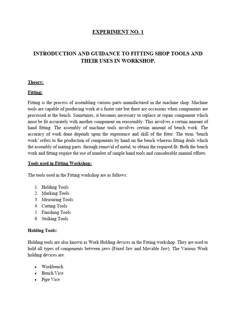 Experiment 1 (Fitting Shop) | PDF | Metalworking | Tools