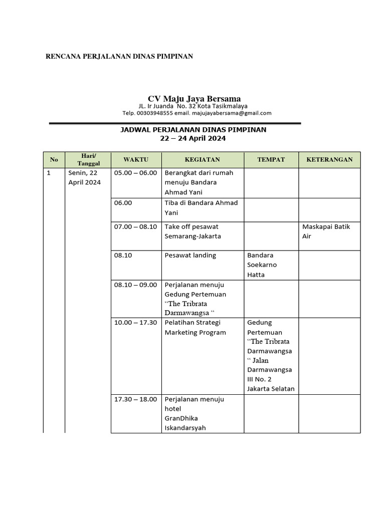 Jadwal Perjalanan Dinas Pimpinan | PDF