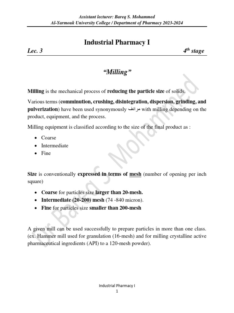 Milling Processes in Pharmaceutical Industry | PDF | Deformation ...