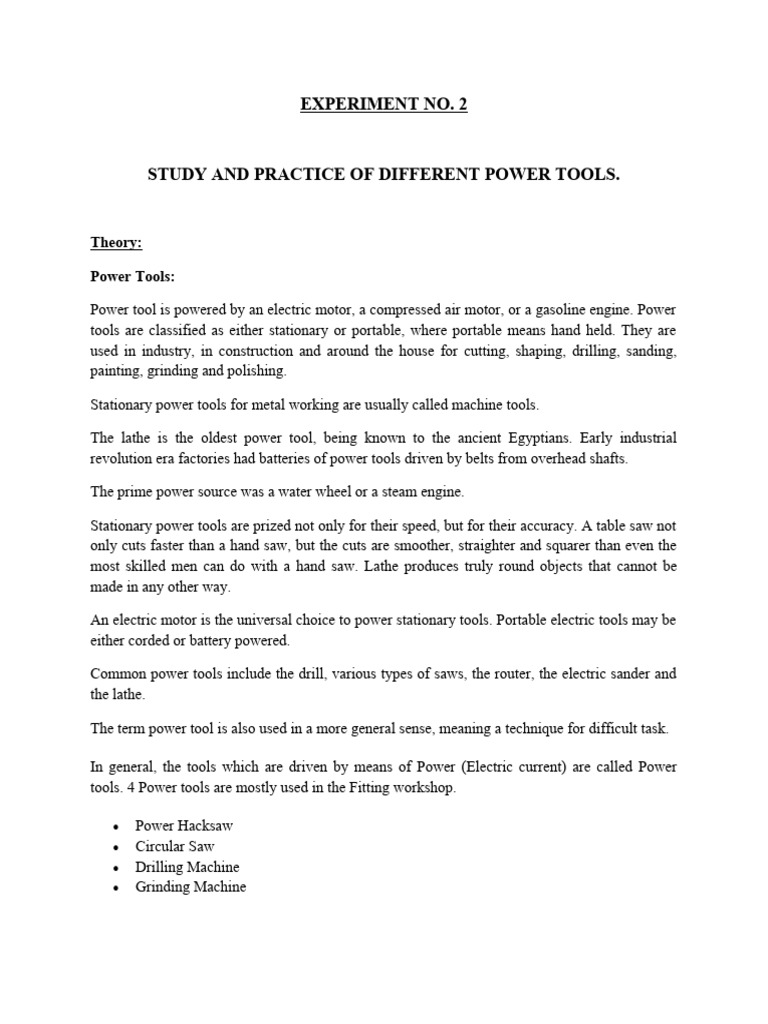 Experiment 2 Power Tools PDF Grinding Abrasive Cutting Drill