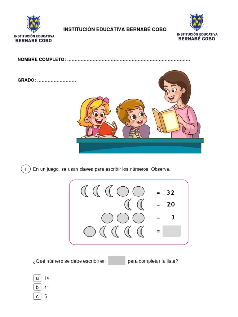 Prueba Diagnóstica Matemática, 3er. Grado de Primaria | PDF