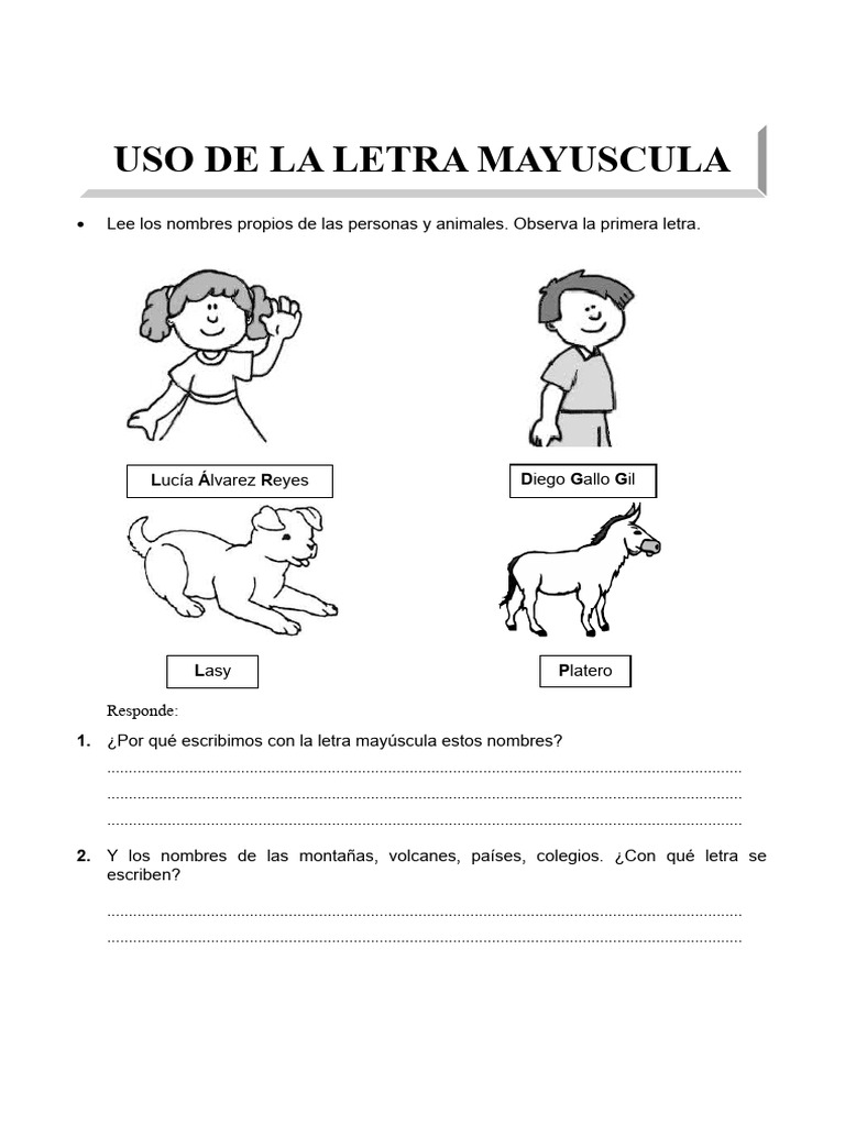 Uso de La Letra Mayuscula Para Tercero de Primaria (1) | PDF | Caso de ...