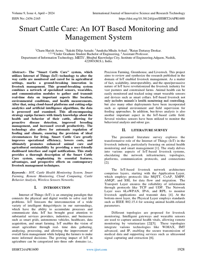 Smart Cattle Care: An IOT Based Monitoring and Management System | PDF | Internet Of Things ...