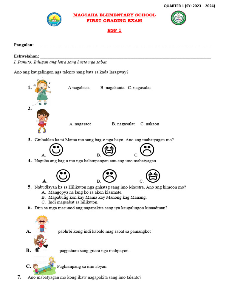 1st Grading Exam (All Subjects) .... | PDF