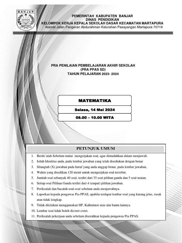 SOAL PRA PPAS MATEMATIKA 2024 oke | PDF